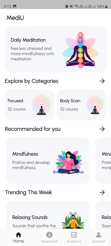 MediU - Meditation App flutter UI Kit by UnikAppsLight | CodeCanyon